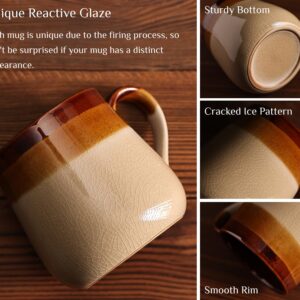 LINVIA Reactive Glaze Mug, 16 oz Ceramic Coffee Cup for Tea Latte Cappuccino, Unique Crackle Pattern, Rustic Stoneware Teacup with Large Handle (1 Pack, Sky)