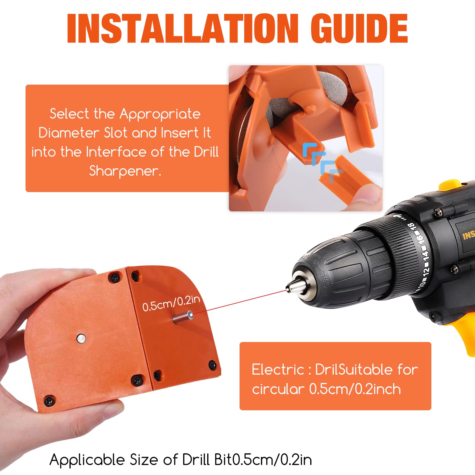 Drill Bit Sharpener, Drill Bit Sharpener for All Bits(5/64''- 5/8''), Multipurpose Drill Bits Grinding Sharpener, Portable Drill Grinder Grinding Tool, Powered by Electric Drills