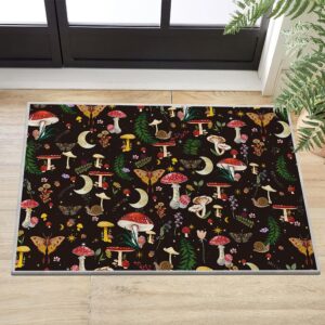 artoid mode black moth mushroom fall area rug, autumn thanksgiving bath rug home decor low-profile non-slip washable mat for entryway bedroom bathroom laundry room indoor 2x3 feet