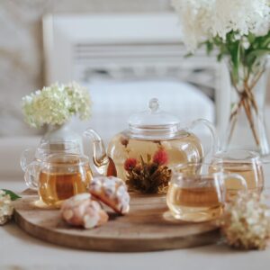 Teabloom Set of Two Premium Borosilicate Glass Tea Cups - 7 oz / 240 ml - Stain-free and Microwave Safe - Blossoms Collection