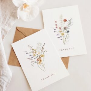 Wildflower Thank You Cards with Envelopes (20 pack 4"x6") - Floral Thank You Cards with Adhesive Envelope & Matching Stickers - Thank You Cards for Birthday, Wedding, Bridal Showers, Baby Showers