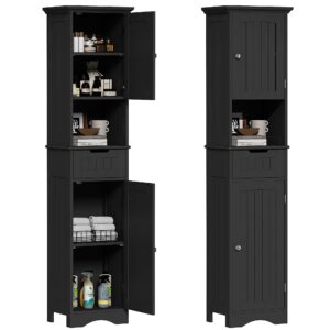 ChooChoo 67" Tall Bathroom Storage Cabinet Freestanding with Adjustable Shelves, Narrow Storage Linen Cabinet with 2 Doors and 1 Drawers for Bathroom, Living Room, Kitchen, Black