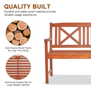 GODECOR Outdoor Wooden Garden Bench, Patio Furniture Acacia Wood Outdoor Loveseat with Armrests & Backrest, Weather Proof 2-Person Outdoor Chair for Park, Porch, Pool, Backyard