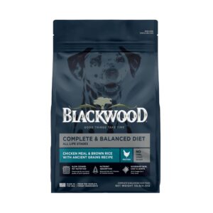 blackwood complete & balanced diet dry dog food, chicken meal & brown rice with ancient grains, 10 pound bag, slow cooked with vitamins & minerals