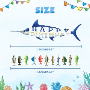 WERNNSAI Fishing Happy Birthday Party Banner - Gone Fishing String Hanging Banner with Pre-strung Fishing Banner Supplies for Boys Litter Fisherman Birthday Party Hanging Wall Decorations