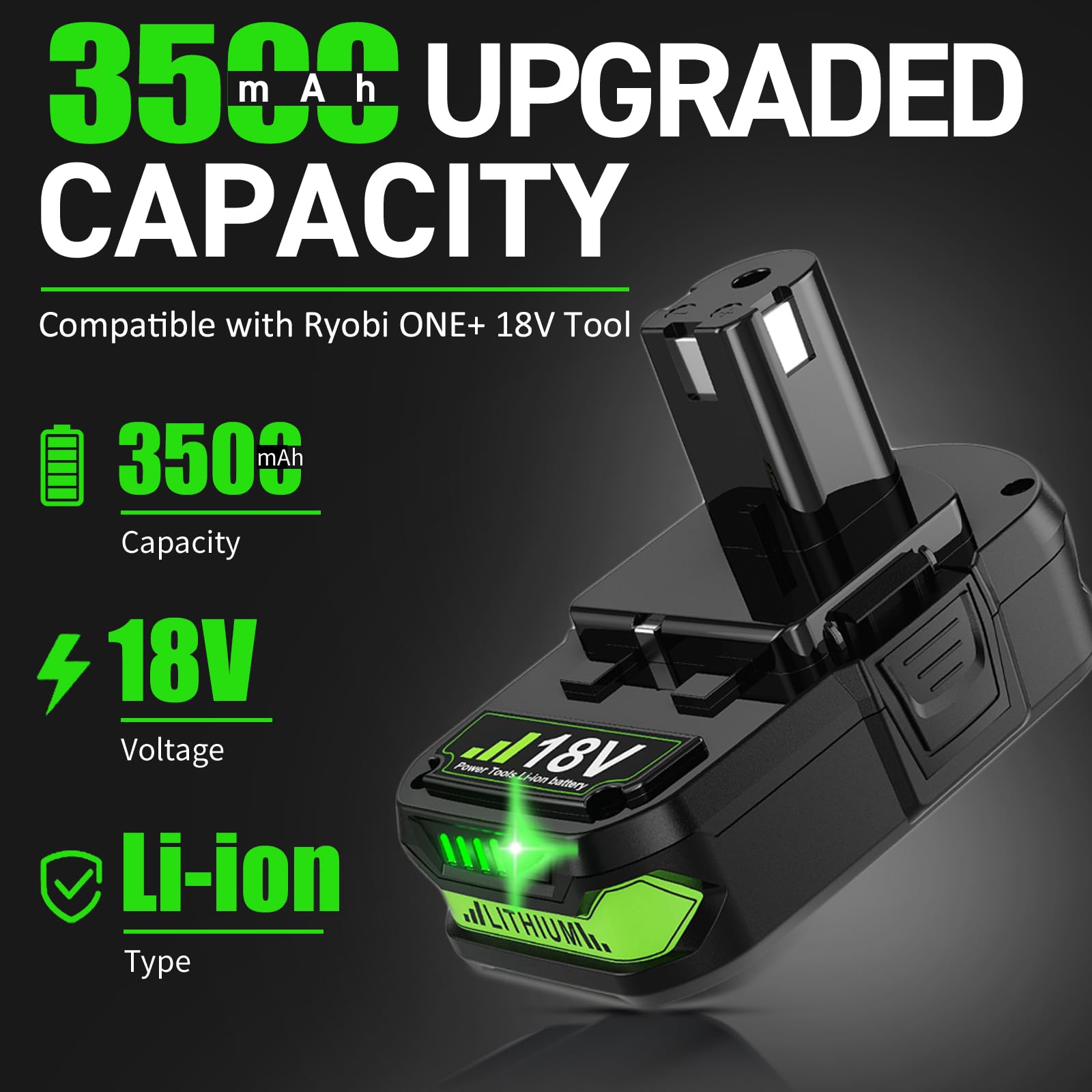 NEW Upgraded 3.5Ah 18V Battery for Ryobi 18V Battery Lithium-ion Battery for Ryobi 18V ONEPLUS Battery P102 P108 P189 P190 P197 P100 P107 for 18V Ryobi Battery Replacement Cordless Tool Battery 2PACK