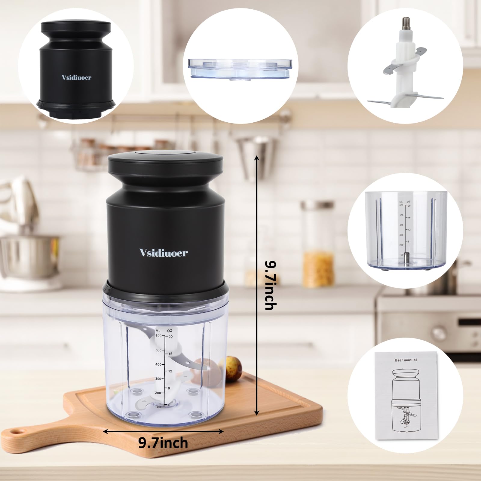 Mini Food Processor 600ML, Meat Grinder 400W, Small Food Processor Mini with 4 Stainless Blades, Electric Food Chopper Suitable for Meat, Vegetables, Fruits, Nuts