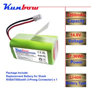 kunbow 3200mAh Li-ion Battery,Replacement Battery for Shark ION Robot RV700_N,RV720_N,RV725_N,RV750_N,R87,RV763,RV765,RV771,RV772 RV913S,RV1001AE,RV2502AE,Shark AI Robot PRO RV2001WD,AV2501AE,AV2501S