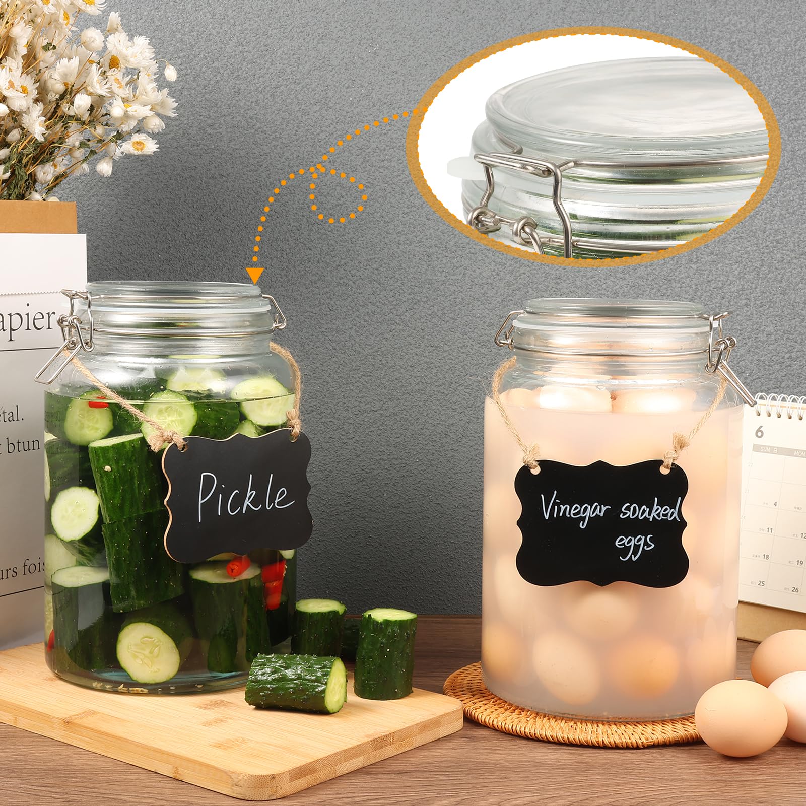 1 Gallon Glass Jar with Lid (set of 2), Flour Sugar Storage Containers,Airtight Pantry Canning Jars with Chalkboard,Large Glass Pickle Jars,Glass Canister for Cookie,Cereal Candy, Kombucha,Limoncello