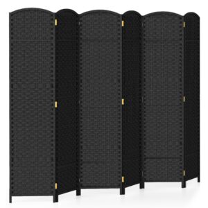 goflame 6 panel room divider, 5.6ft tall folding privacy screen with hand-woven design & solid wood frame, freestanding wall divider, room partition separator for home office, black