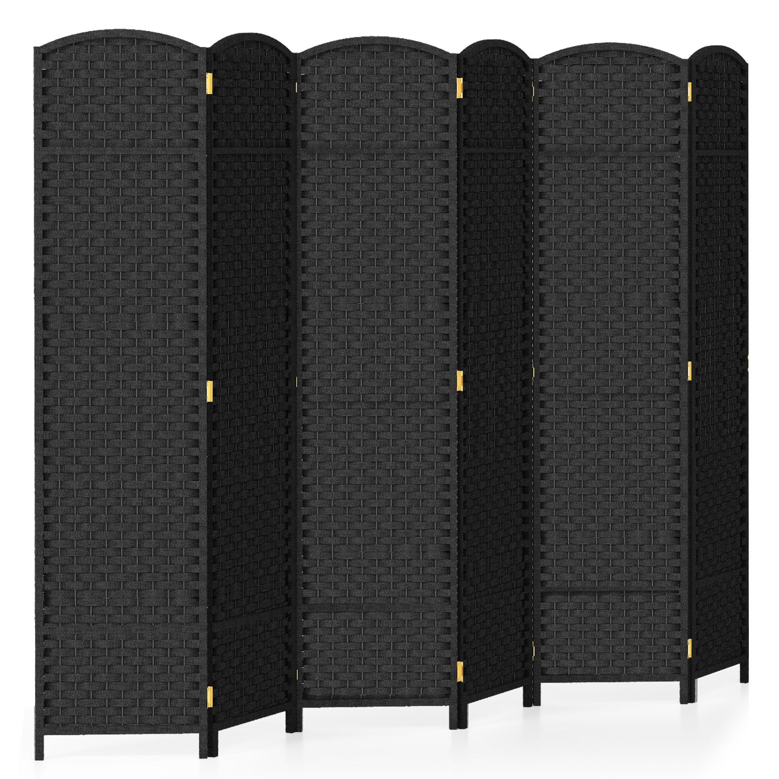 GOFLAME 6 Panel Room Divider, 5.6FT Tall Folding Privacy Screen with Hand-Woven Design & Solid Wood Frame, Freestanding Wall Divider, Room Partition Separator for Home Office, Black