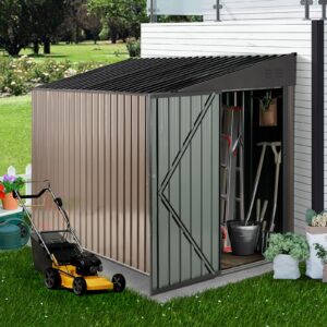 GRAVFORCE Outdoor Storage Shed 4 x 8 FT, Metal Garden Sheds Tool Shed Outdoor Storage Lean to Shed with Single Lockable Door for Patio, Backyard, Outdoor (Brown)