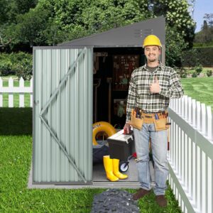 GRAVFORCE Outdoor Storage Shed 4 x 8 FT, Metal Garden Sheds Tool Shed Outdoor Storage Lean to Shed with Single Lockable Door for Patio, Backyard, Outdoor (Brown)