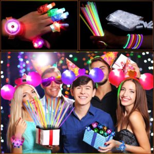 105Pcs Glow in the Dark Party Supplies, Neon Party Favors Rings Glasses Glow Bracelet Headband Finger Lights Glow Stick Light Up Tube Wedding Concert Bash Birthday Graduation Glow Party