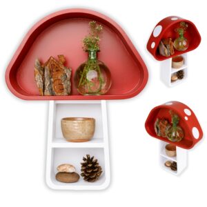 floating mushroom shelf - whimsical, eccentric cottagecore decor - for crystal and cool trinket display - cute, funky and unique fairycore aesthetic shelves for home, kitchen, bedroom and nursery