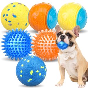 expawlorer dog balls squeaky toys - 6 pack interactive tennis balls for dogs to fetch, indestructible chew toys for aggressive chewers, squeaky teething balls for small medium large dogs puppy