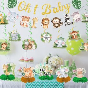 LARRAZABAL Jungle Wild Animal Baby Shower Decorations, NO-DIY Animals Banner, Hanging Swirls and Honeycomb Centerpieces, Wild Safari Baby Shower Decorations