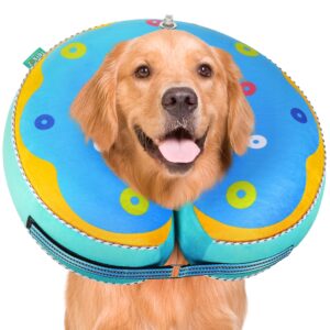 znxiai inflatable reflective dog cone collar alternative after surgery,dog neck donut,recovery soft protective e collar,adjustable,for small medium and large dog cats (blue, l)