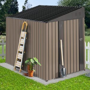 GRAVFORCE Outdoor Storage Shed 4 x 8 FT, Metal Garden Sheds Tool Shed Outdoor Storage Lean to Shed with Single Lockable Door for Patio, Backyard, Outdoor (Brown)