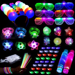 105pcs glow in the dark party supplies, neon party favors rings glasses glow bracelet headband finger lights glow stick light up tube wedding concert bash birthday graduation glow party