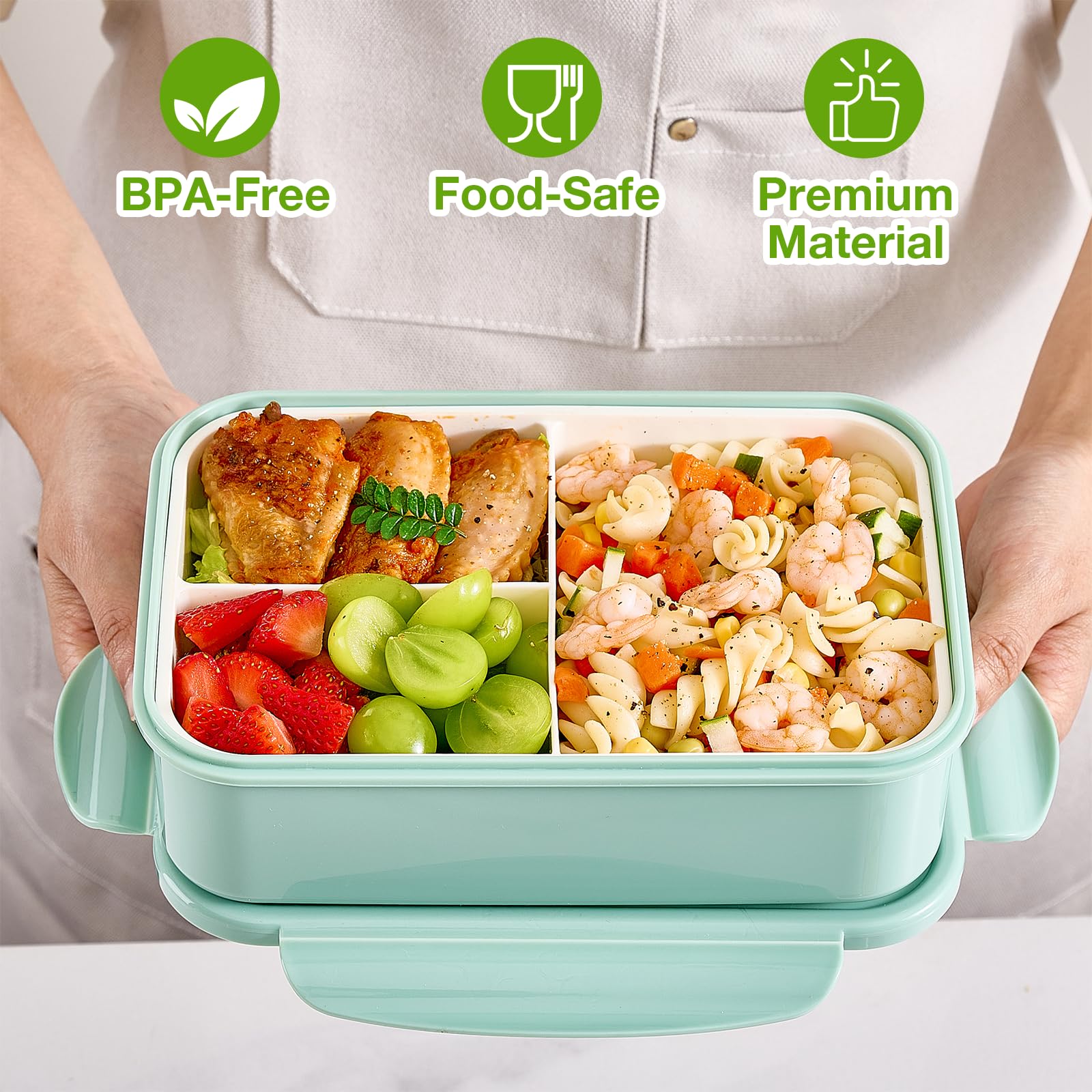 Mfacoy 3 Pack Bento Boxes for Adults/Kids, 1100 ML Bento Lunch Box With Spoon & Fork, Lunch Box Containers, Bento Box for Dining Out, Work, Picnic, BPA-Free, Microwave & Dishwasher Safe