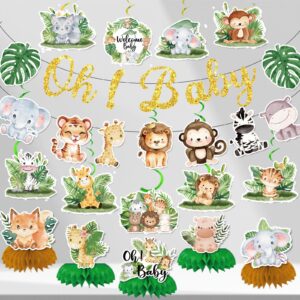 LARRAZABAL Jungle Wild Animal Baby Shower Decorations, NO-DIY Animals Banner, Hanging Swirls and Honeycomb Centerpieces, Wild Safari Baby Shower Decorations