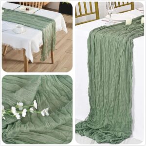 Fall Thanksgiving Table Runner Cheesecloth Table Runner 120 inch 10FT Rustic Gauze Table Runner for Wedding Party Baby Shower Friendsgiving Party Sheer Home Decorations (35x120“,Sage Green)