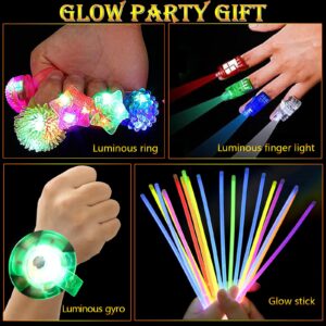 105Pcs Glow in the Dark Party Supplies, Neon Party Favors Rings Glasses Glow Bracelet Headband Finger Lights Glow Stick Light Up Tube Wedding Concert Bash Birthday Graduation Glow Party