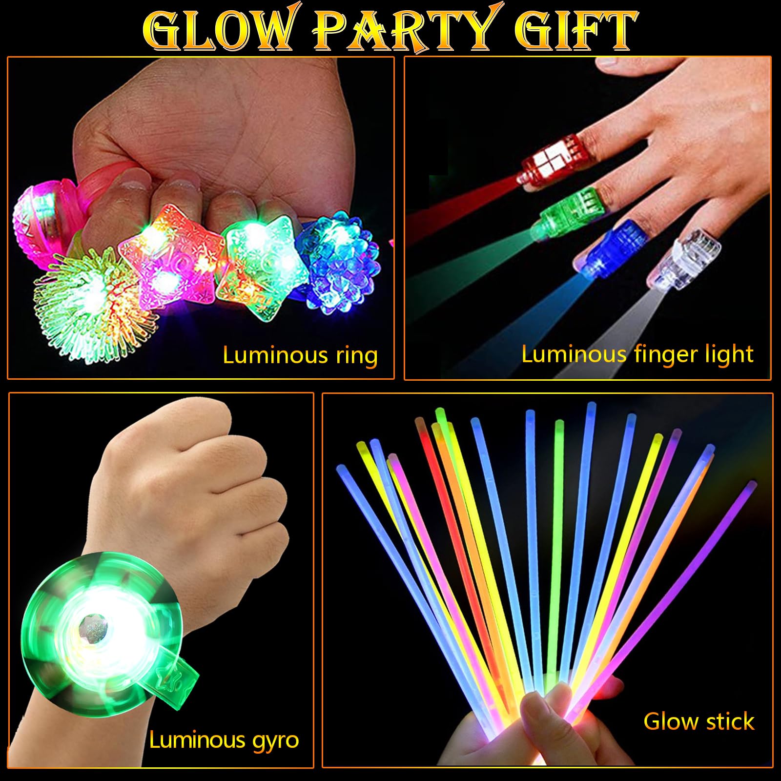 105Pcs Glow in the Dark Party Supplies, Neon Party Favors Rings Glasses Glow Bracelet Headband Finger Lights Glow Stick Light Up Tube Wedding Concert Bash Birthday Graduation Glow Party