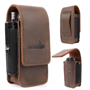 topstache leather multitool sheath for belt - multitool holster for belt - multitool pouch fits folding tool - magnetic closure edc belt organizer - edc belt pouch - multitool holder, darkbrown