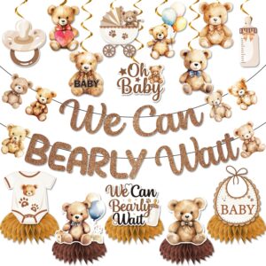 larrazabal we can bearly wait baby shower decorations, no-diy bear banner hanging swirls and honeycomb centerpiece, baby shower decorations for boy bear birthday party supplies