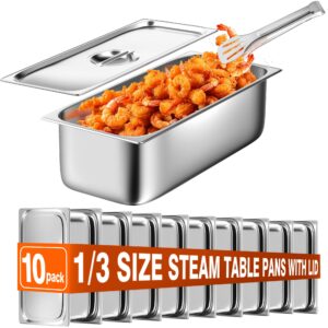 wantjoin 1/3 size hotel pans with lids,10 pack 6" inch deep commercial steam table pans third size with lids,stainless steel steam pan restaurant anti clogging steamer for party,restaurant,hotel