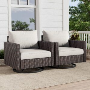 hummuh outdoor swivel chairs set of 2,pe wicker patio furniture rocker glider chairs for porch balcony deck garden