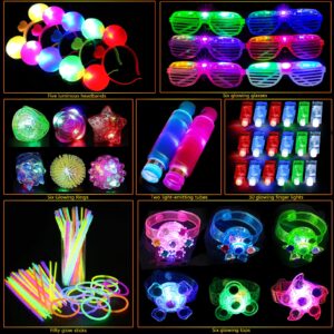 105Pcs Glow in the Dark Party Supplies, Neon Party Favors Rings Glasses Glow Bracelet Headband Finger Lights Glow Stick Light Up Tube Wedding Concert Bash Birthday Graduation Glow Party