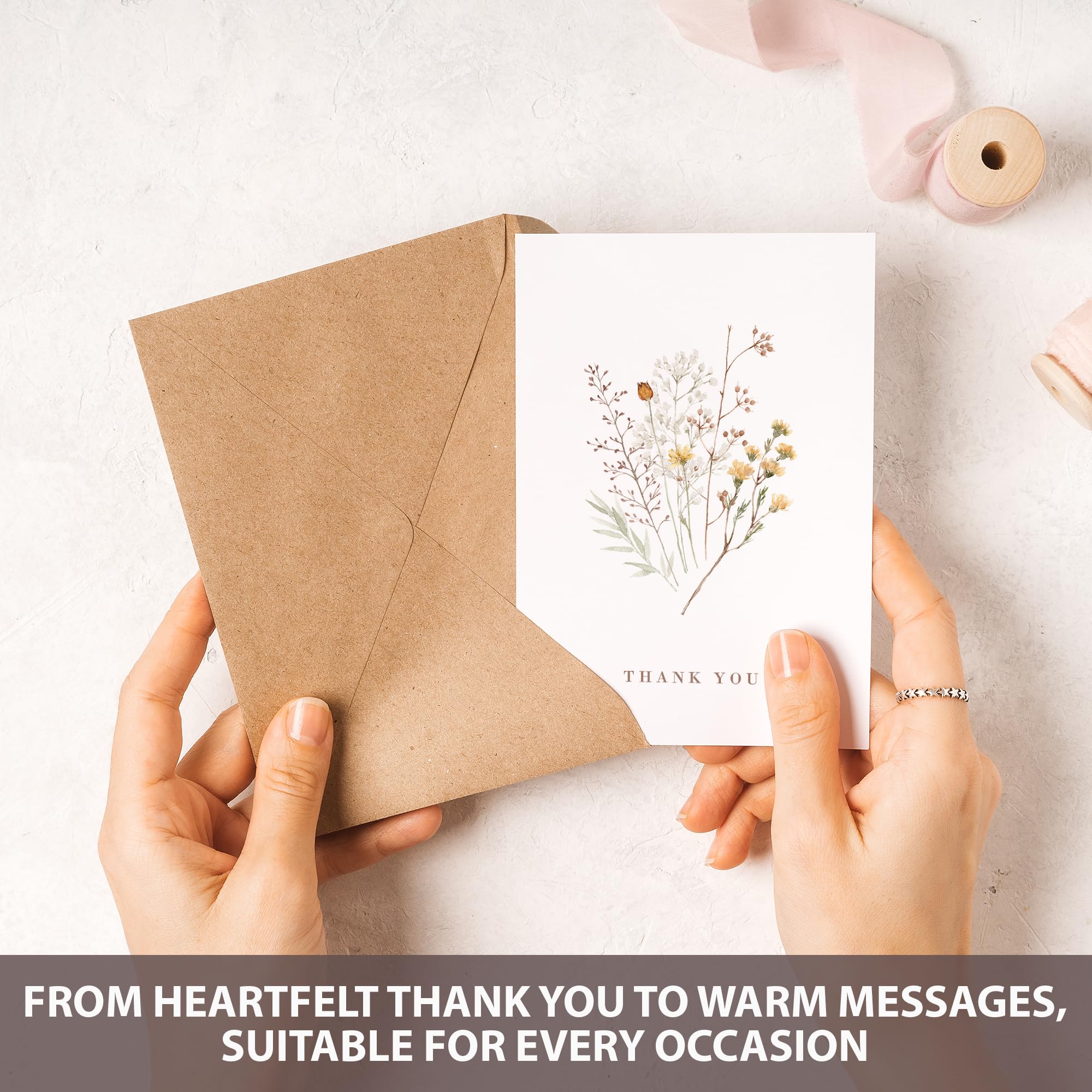 Wildflower Thank You Cards with Envelopes (20 pack 4"x6") - Floral Thank You Cards with Adhesive Envelope & Matching Stickers - Thank You Cards for Birthday, Wedding, Bridal Showers, Baby Showers