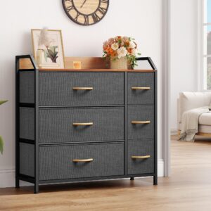 YITAHOME Dresser with 6 Drawers, Organizer Unit for Bedroom, Fabric Dresser Storage Tower - Sturdy Steel Frame, Wooden Top & Easy Pull Fabric Bins