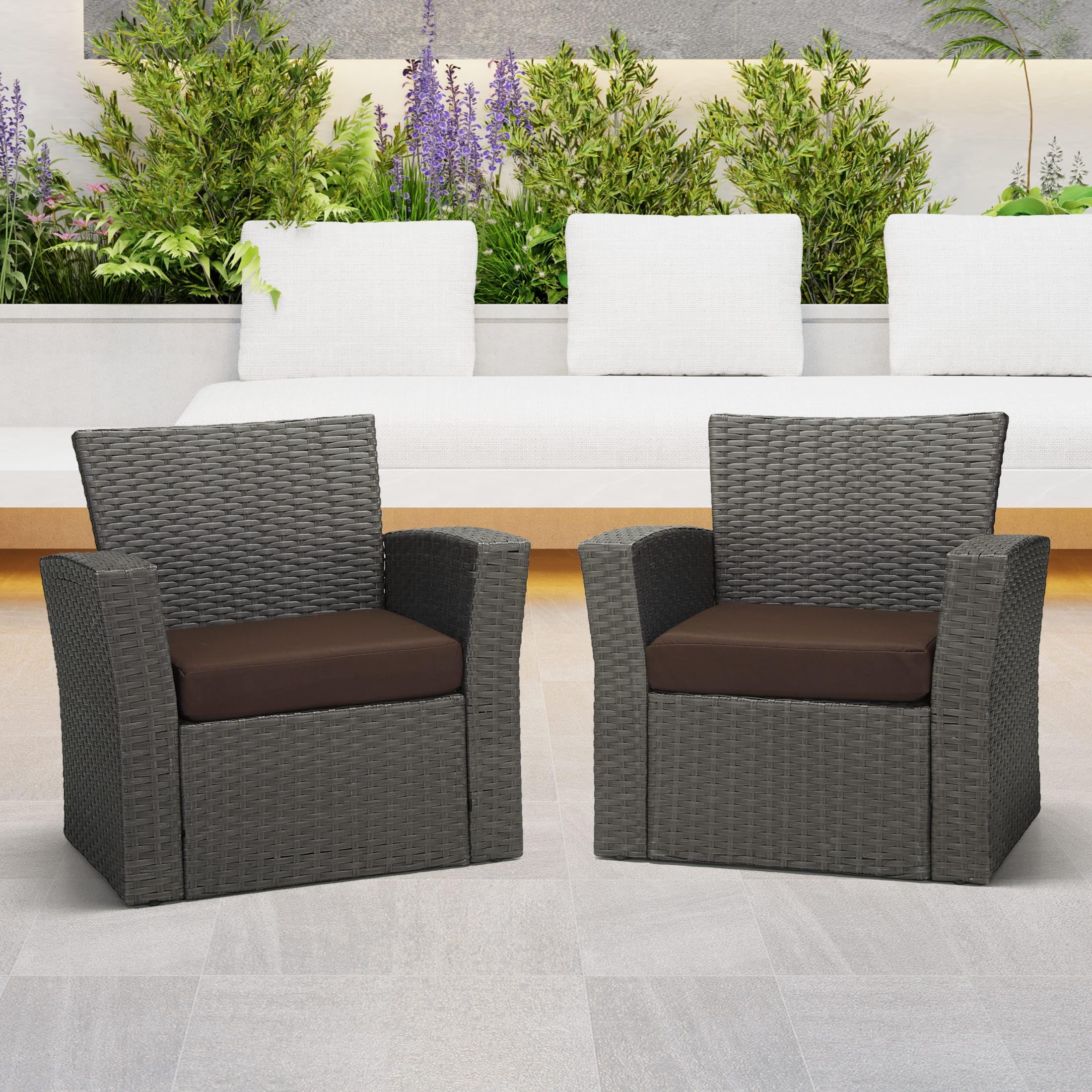 WestinTrends Solace Outdoor Patio Furniture Seat Chair Square Cushions Set of 2, 20" x 19", Brown