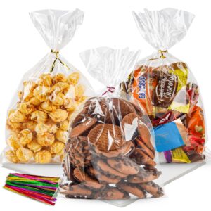 nplux 200pack cellophane bags small plastic cookie bags clear treat bags with twist ties for small gift party favors,bakery,candy,popcorn(6×10in)