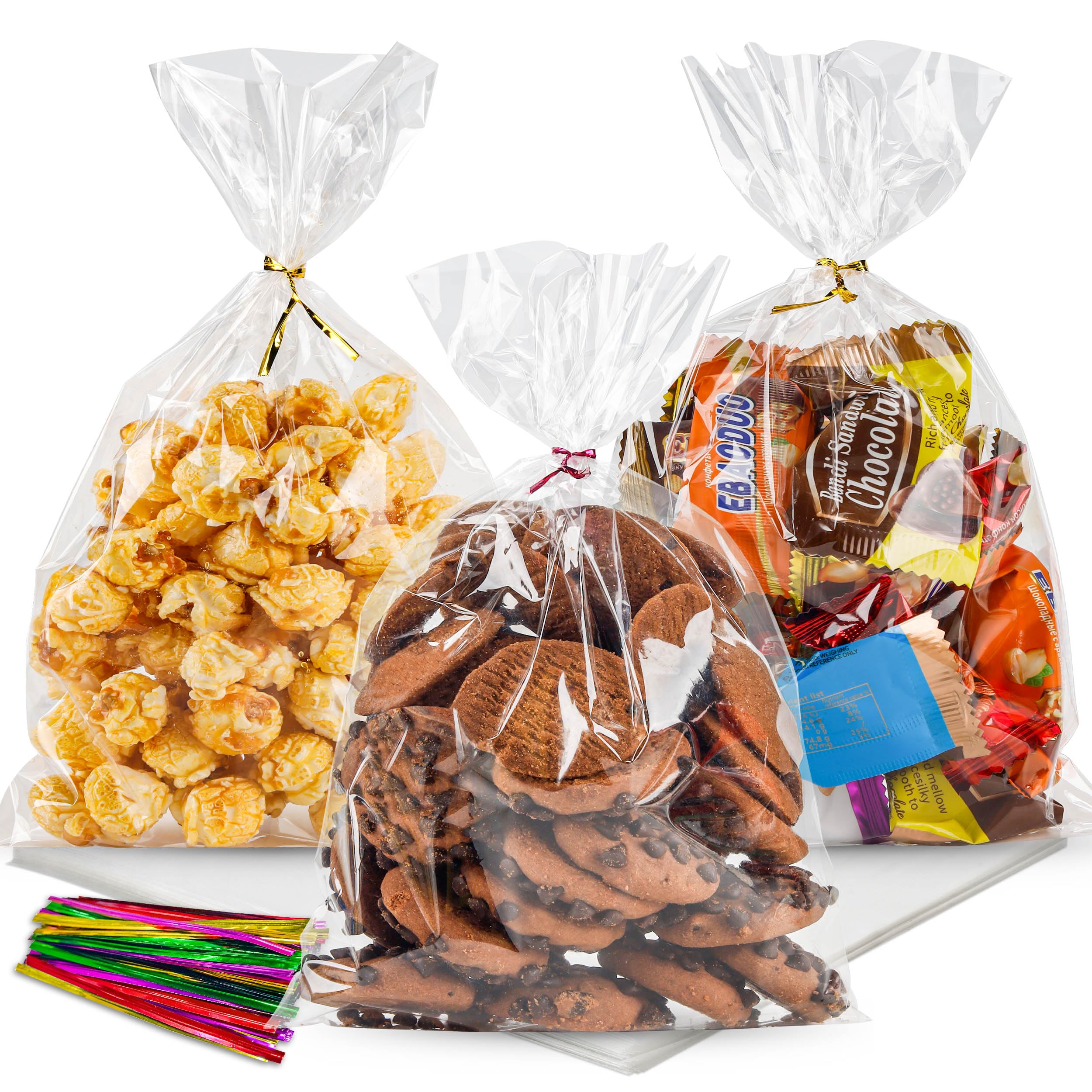 NPLUX 200Pack Cellophane Bags Small Plastic Cookie Bags Clear Treat Bags with Twist Ties for Small Gift Party Favors,Bakery,Candy,Popcorn(6×10In)