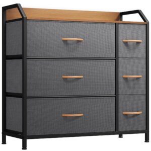 yitahome dresser with 6 drawers, organizer unit for bedroom, fabric dresser storage tower - sturdy steel frame, wooden top & easy pull fabric bins