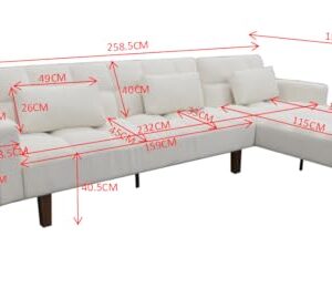 Eafurn L Shaped Convertible Sleeper Sectional Sofa with Reversible Chaise Lounge and Adjustable Backrest,4 Seater Futon Couch with Dual USB Ports, Corduroy Upholstered Corner Sofabed for Living Room