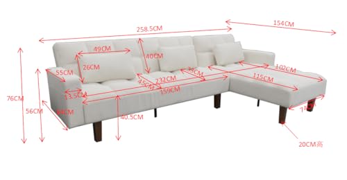 Eafurn L Shaped Convertible Sleeper Sectional Sofa with Reversible Chaise Lounge and Adjustable Backrest,4 Seater Futon Couch with Dual USB Ports, Corduroy Upholstered Corner Sofabed for Living Room