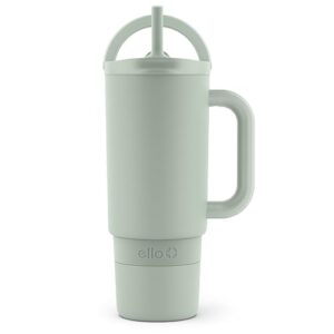 ello port 30oz tumbler with carry loop & integrated handle | vacuum insulated stainless steel reusable water bottle travel mug | leak proof lid | flexible straw | bpa-free | dishwasher safe | sage