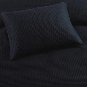 DKNY Bedding Modern Waffle 3-Piece Cotton Duvet Cover Set, King, Faded Black