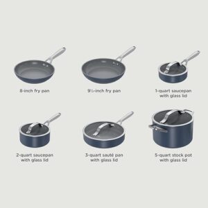 Ninja NeverStick Ceramic Pro 10-Piece Cookware Set, Non-Stick Pots & Pans Set with Glass Lids, Ceramic Coated, Stainless Steel Handles, Oven Safe, All Stovetops & Induction Compatible, Blue, CW39010MM