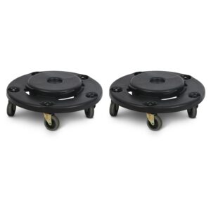 (2 pack) 18" trash can dolly with wheels, black garbage roller base, transports 20, 32, 44 and 55g brute containers