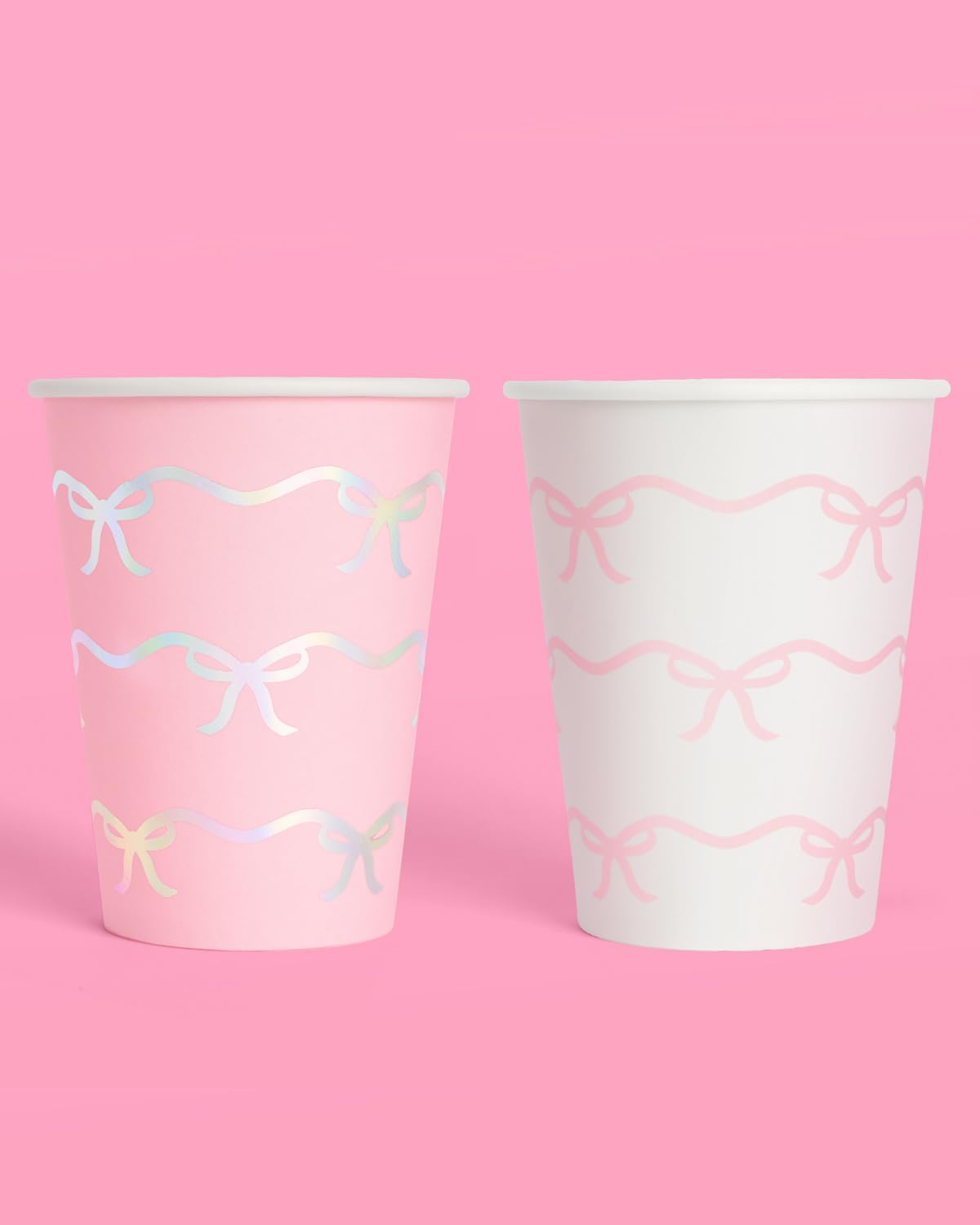 xo, Fetti Party Decorations Bow Paper Cups - 24 Disposable 14 oz Foil Cups | Pretty Bachelorette Decorations, Bow Theme Birthday Party, Bridal Engagement Drinkware, Coquette Cute Supplies