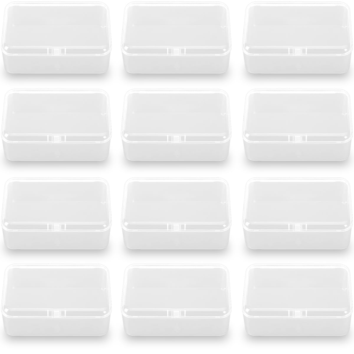 12 Pack Rectangular Clear Plastic Organizer Storage Box Containers with Lid for Beads and More (3.54 x 2.36 x 1.38 Inch)