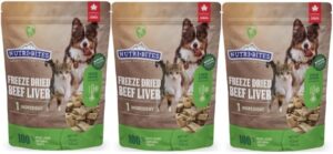 (pack of 3) nutribites freeze dried liver treats for dogs & cats - high-protein single ingredient freeze dried dog treats, beef liver - grain free, easy to digest - proudly made in canada - 17.6oz