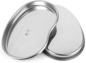 dental tray - prgislew 2 pack kidney trays stainless steel tray medium emesis basin reusable metal kidney dish for dental piercing lab instrument kitchen pet bathroom tools (2pcs)